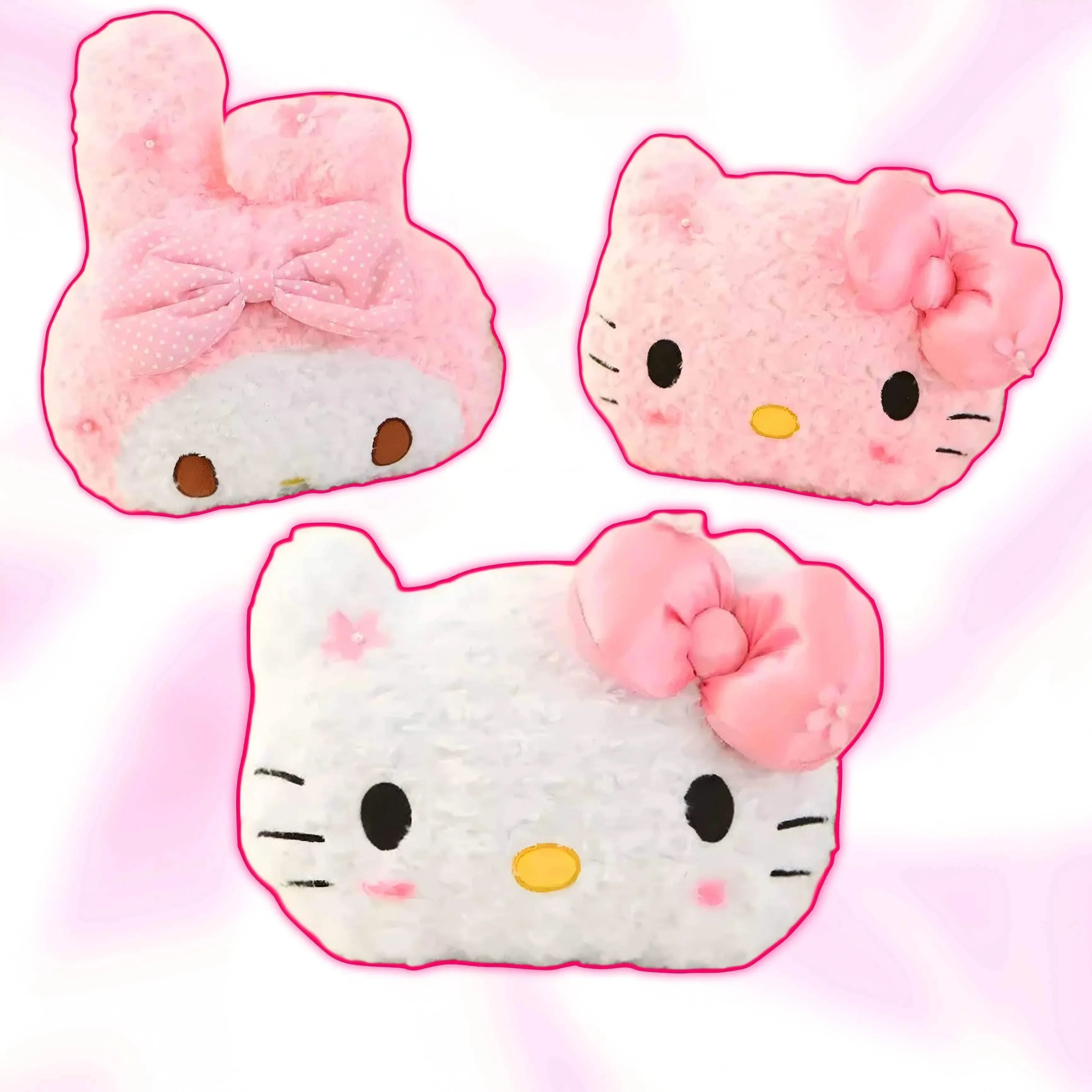Hello Kitty Fluffy Face Pillow | Kawaii Plush Pink & White Room Decor ...